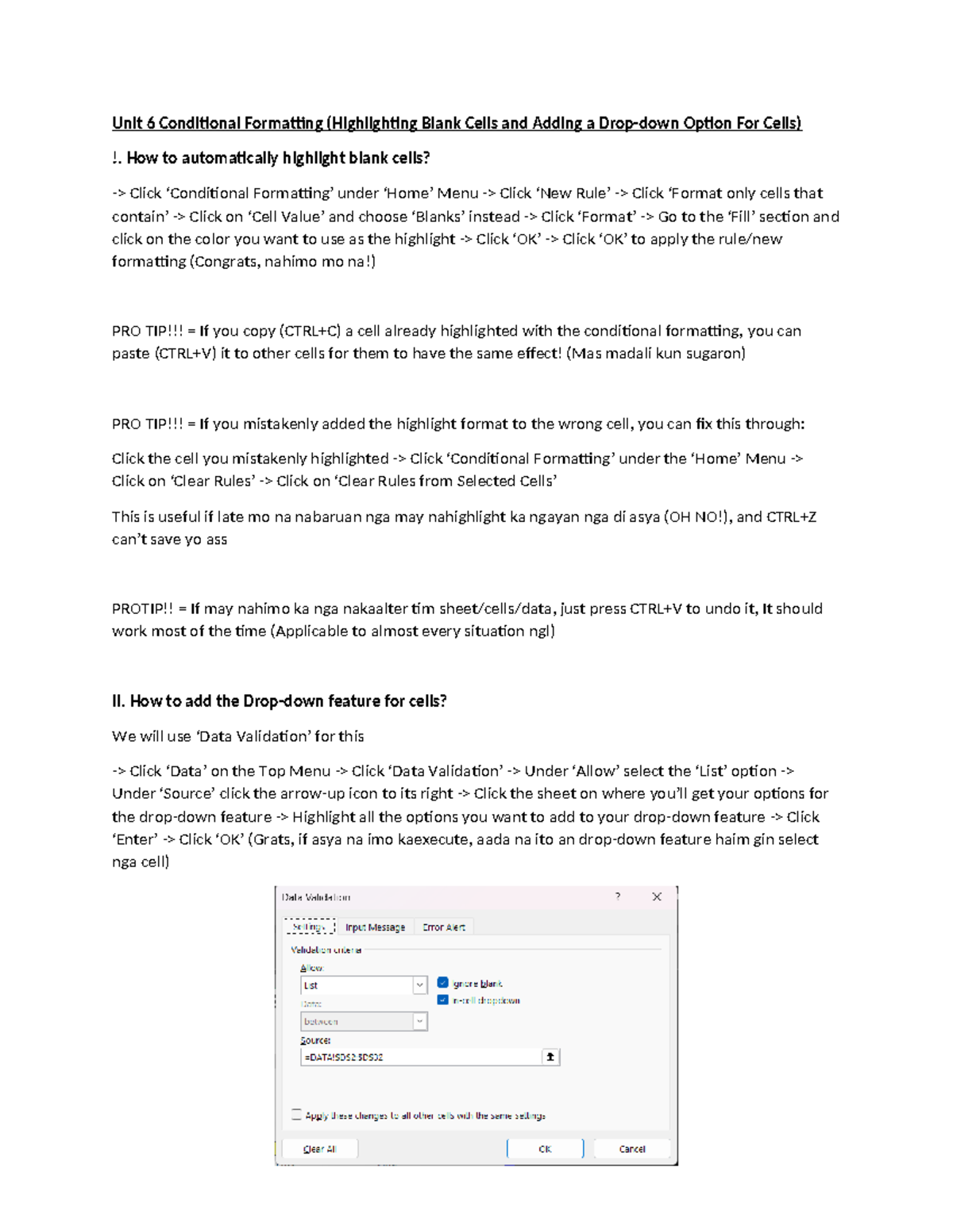 Unit 6: Conditional Formatting Techniques for ITATBUS - Studocu