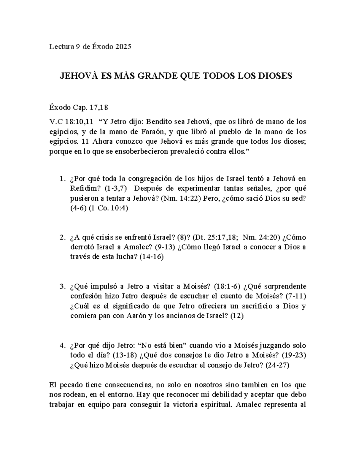 Lectura 9 de Éxodo 2025: Reflexiones y Apuntes sobre Jehová y Amalec ...