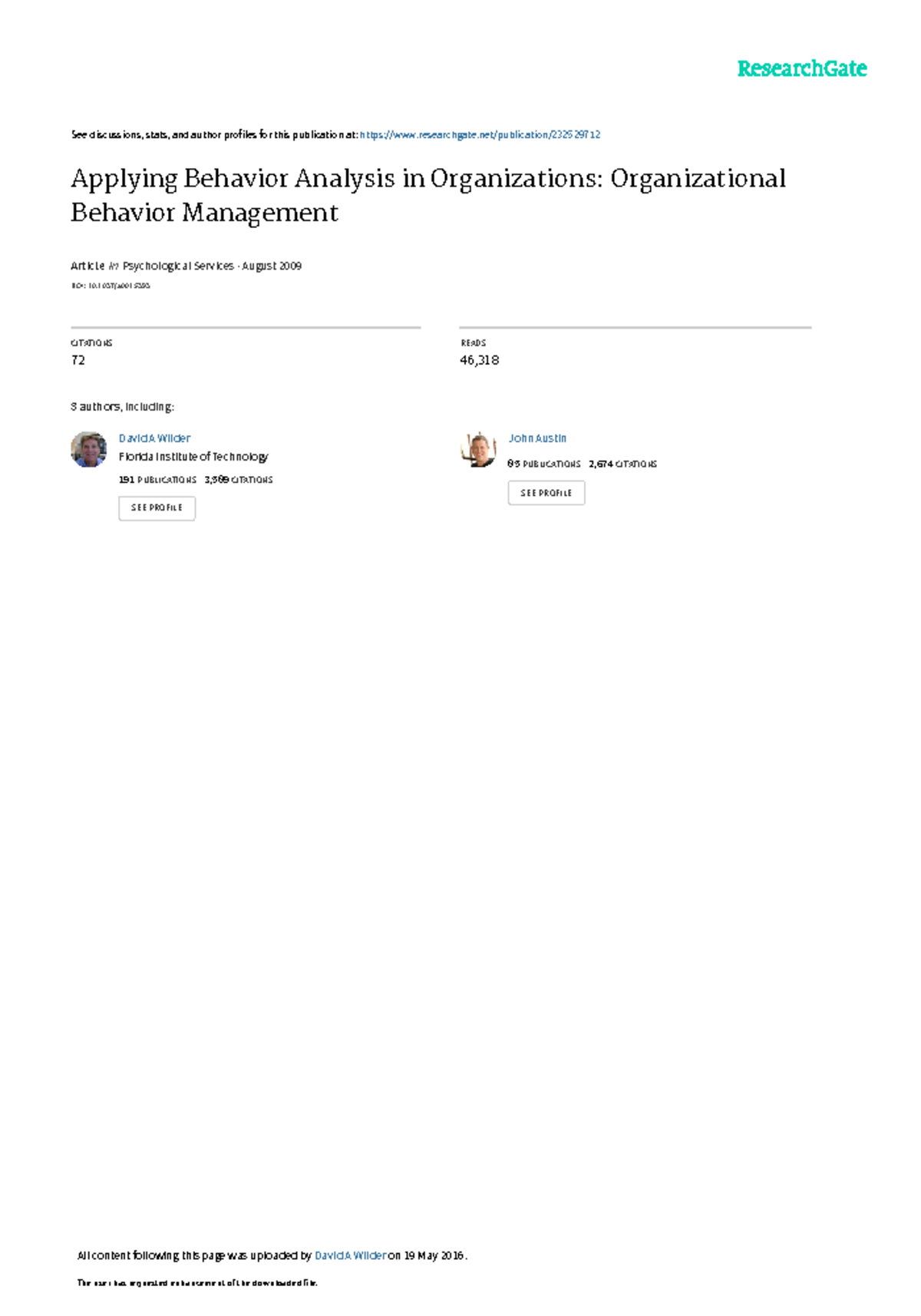 Applyingbehavioranalysisinorganizations - See discussions, stats, and ...