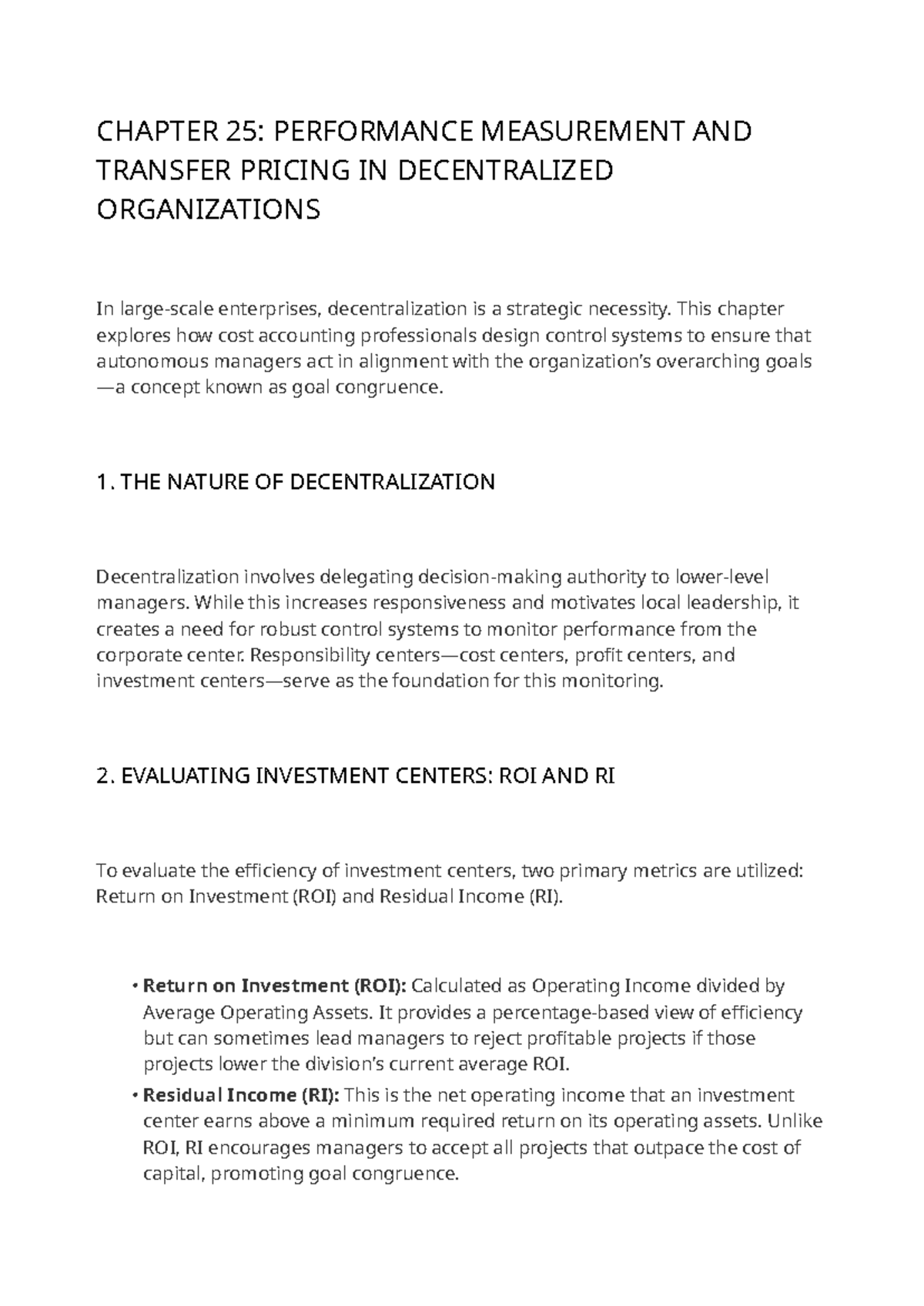 CHAPTER 25: Performance Measurement & Transfer Pricing in Decentralized ...