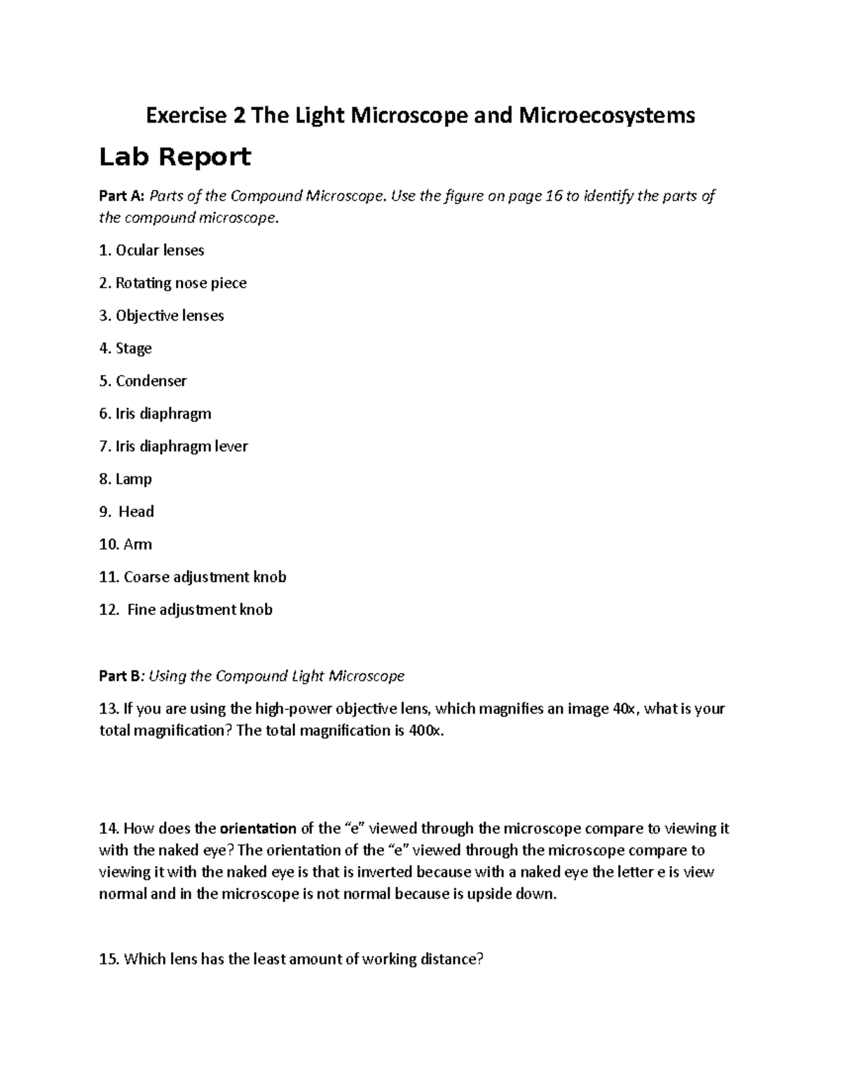 Lab Report 2: Light Microscope Analysis & Microecosystems Study - Studocu
