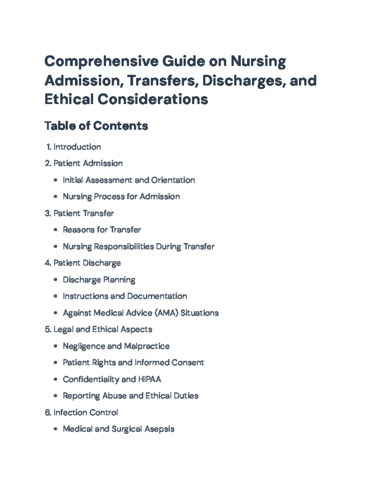 Nursing 101: Guide to Admission, Transfer, Discharge, and Ethics ...