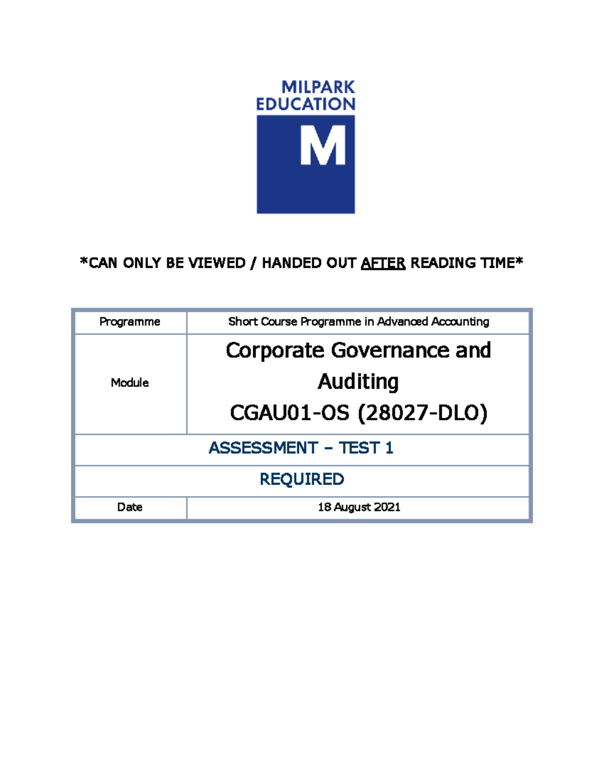 CGAU01-OS Testing Control Systems B21S Test 1 Required - CGAU01 - CAN ...