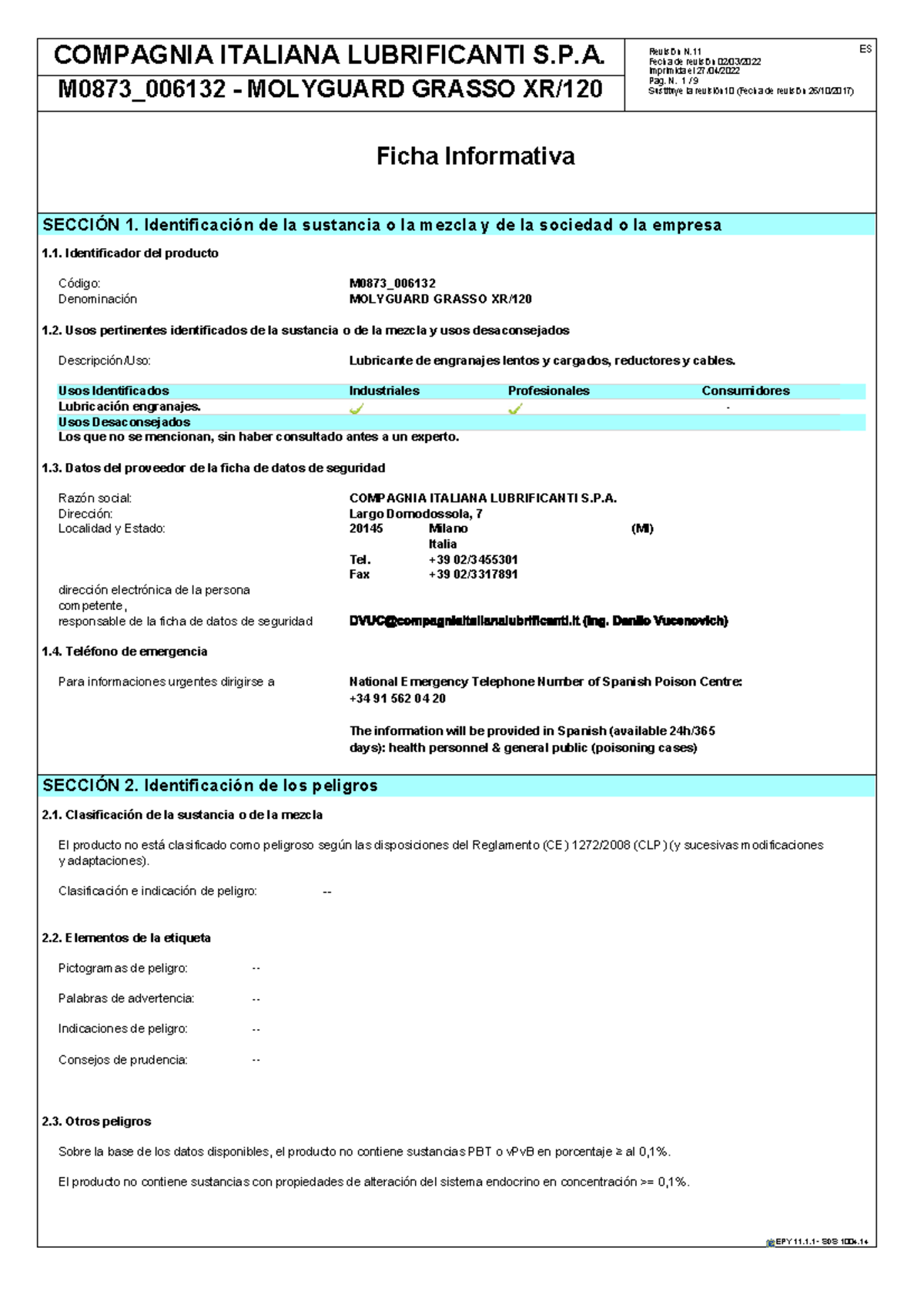 RH4226 Grasa - HDS de Sustancias Químicas y Seguridad - Studocu