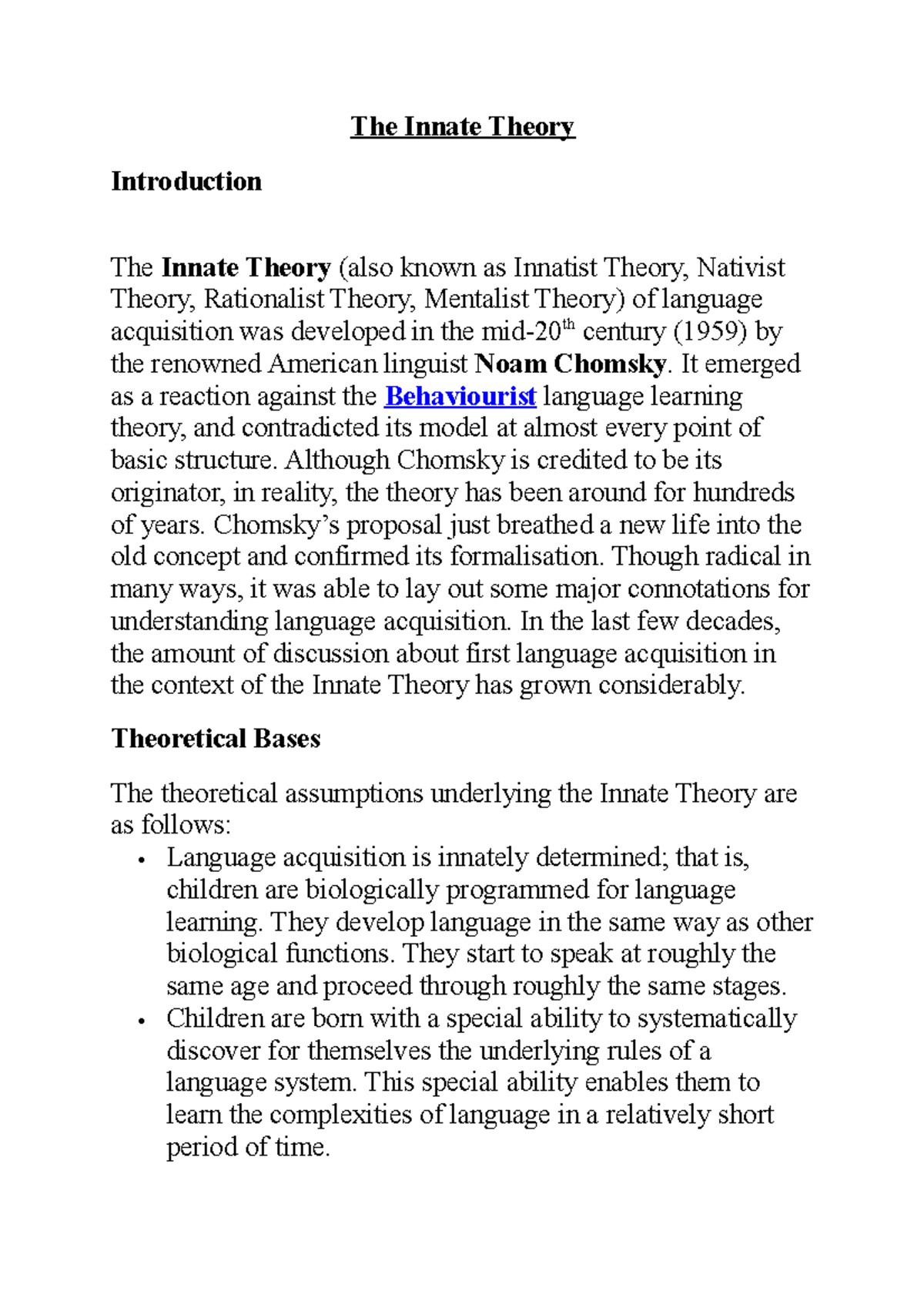 The Innate Theory - The technique of teaching - The Innate Theory ...