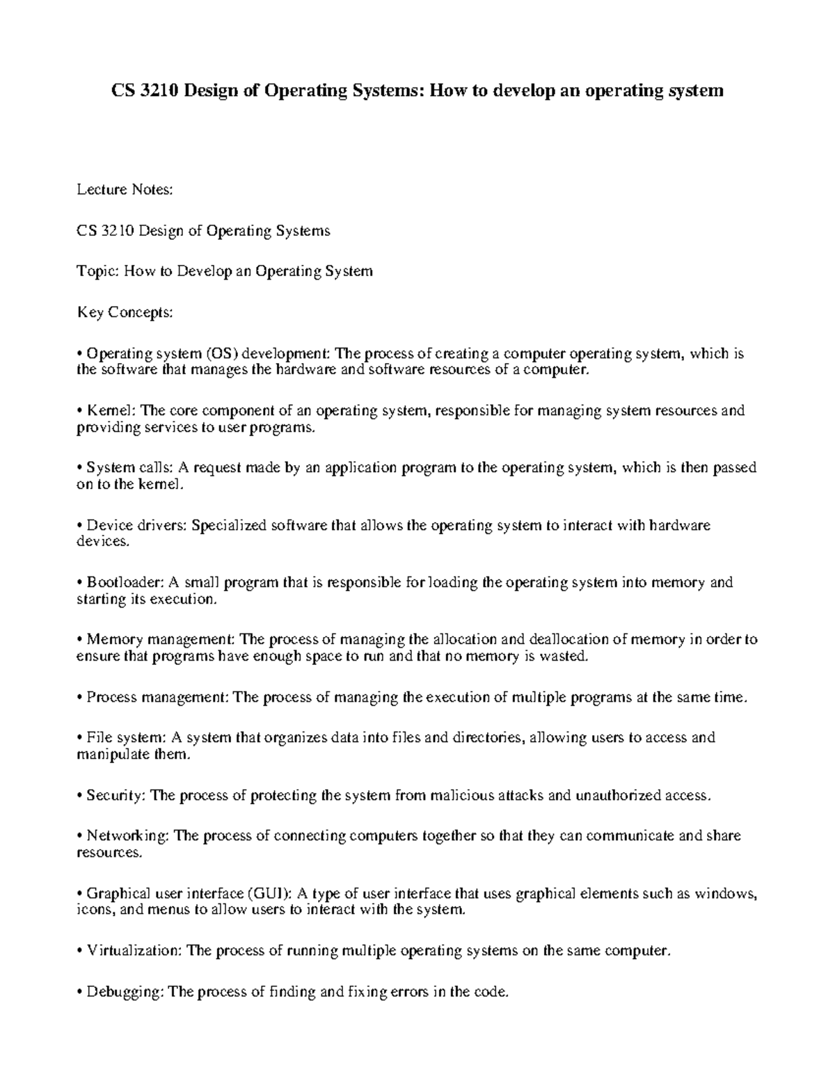 CS 3210 Lecture Notes: Developing an Operating System Essentials - Studocu