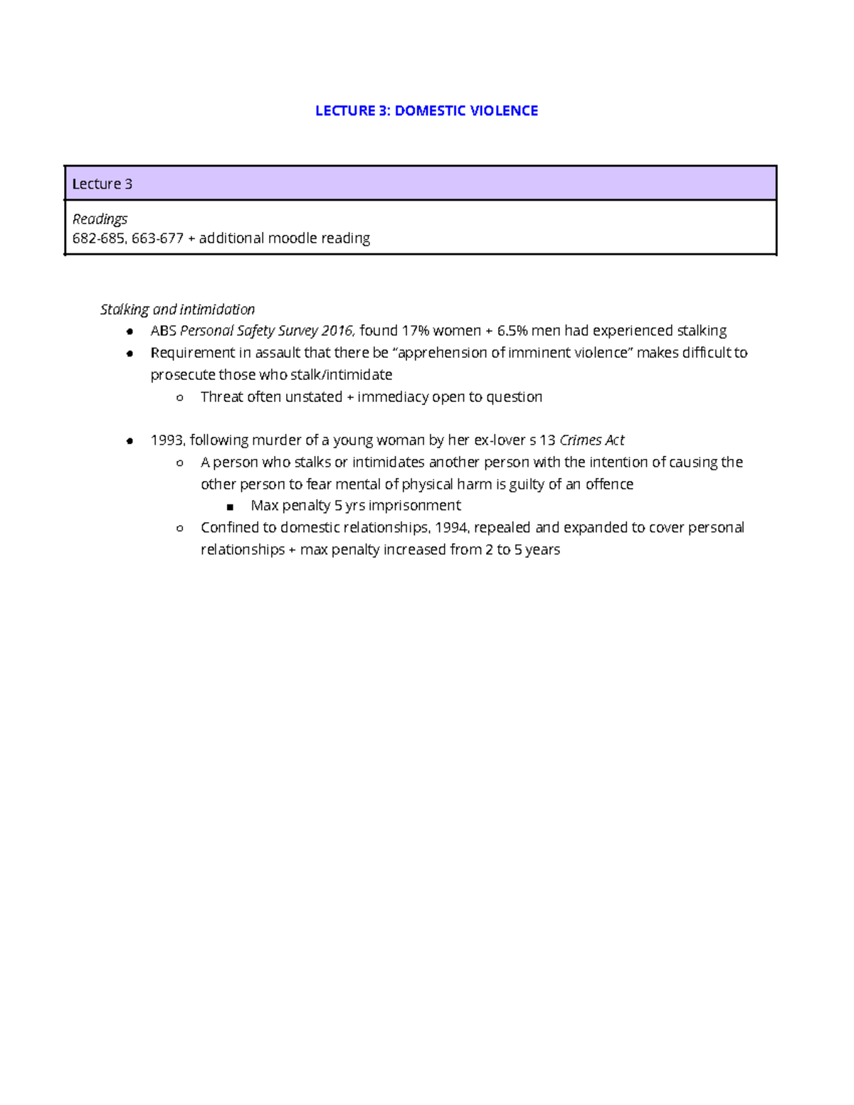 LECTURE 3: DOMESTIC VIOLENCE - Legal Changes and Impacts - Studocu