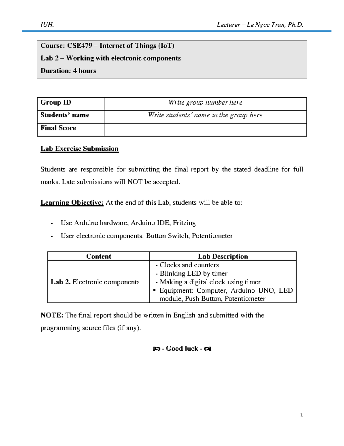 CSE 479 Lab 2: Exploring Electronic Components and Arduino Programming ...