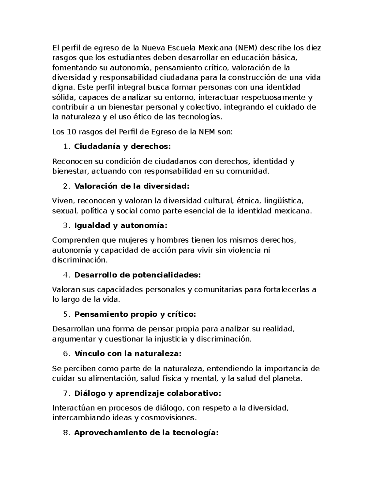 Perfil de Egreso de la Nueva Escuela Mexicana: 10 Rasgos Clave - Studocu