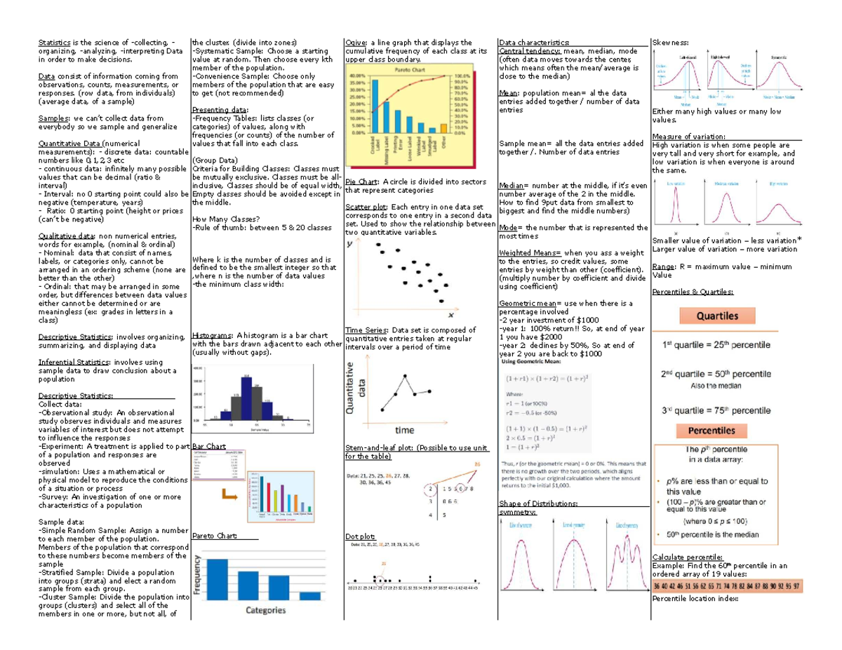 Statistics 1st Midterm Cheat Sheet: Key Concepts & Data Analysis - Studocu