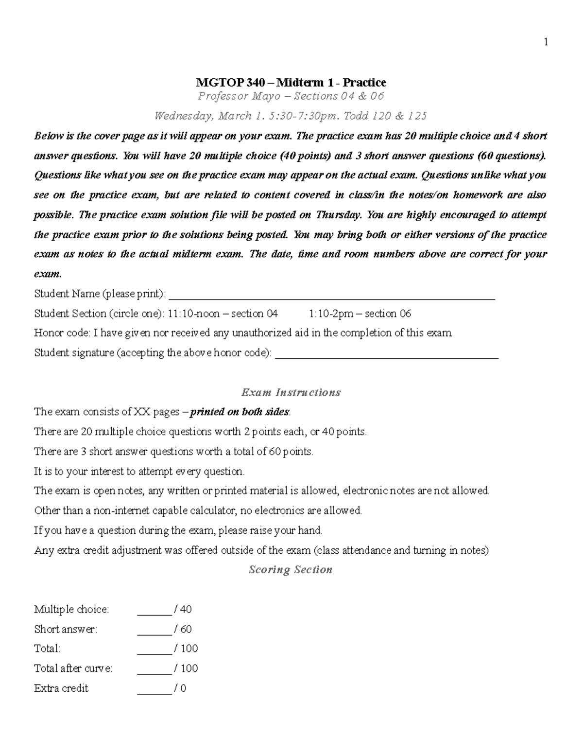 MGTOP 340 Midterm 1 - Comprehensive Practice Exam Guide - Studocu