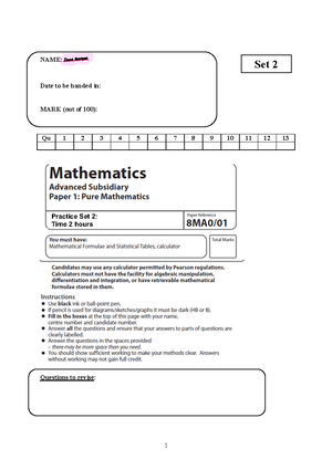 8MA0-01 AS Maths - Mock set 1 (pdf) - S72159A0140 Turn over Pearson E d excel Level 3 G C E ...