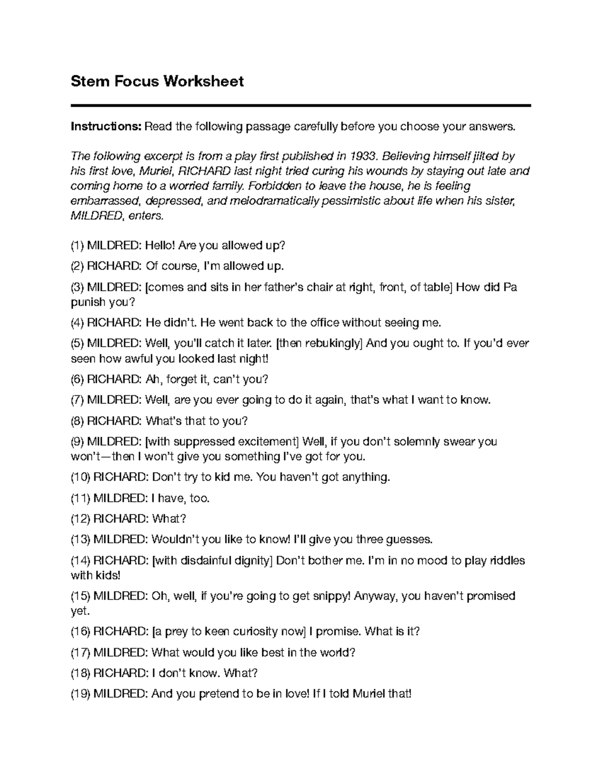 Stem Focus Worksheet - Practice with Characters and Themes - Studocu