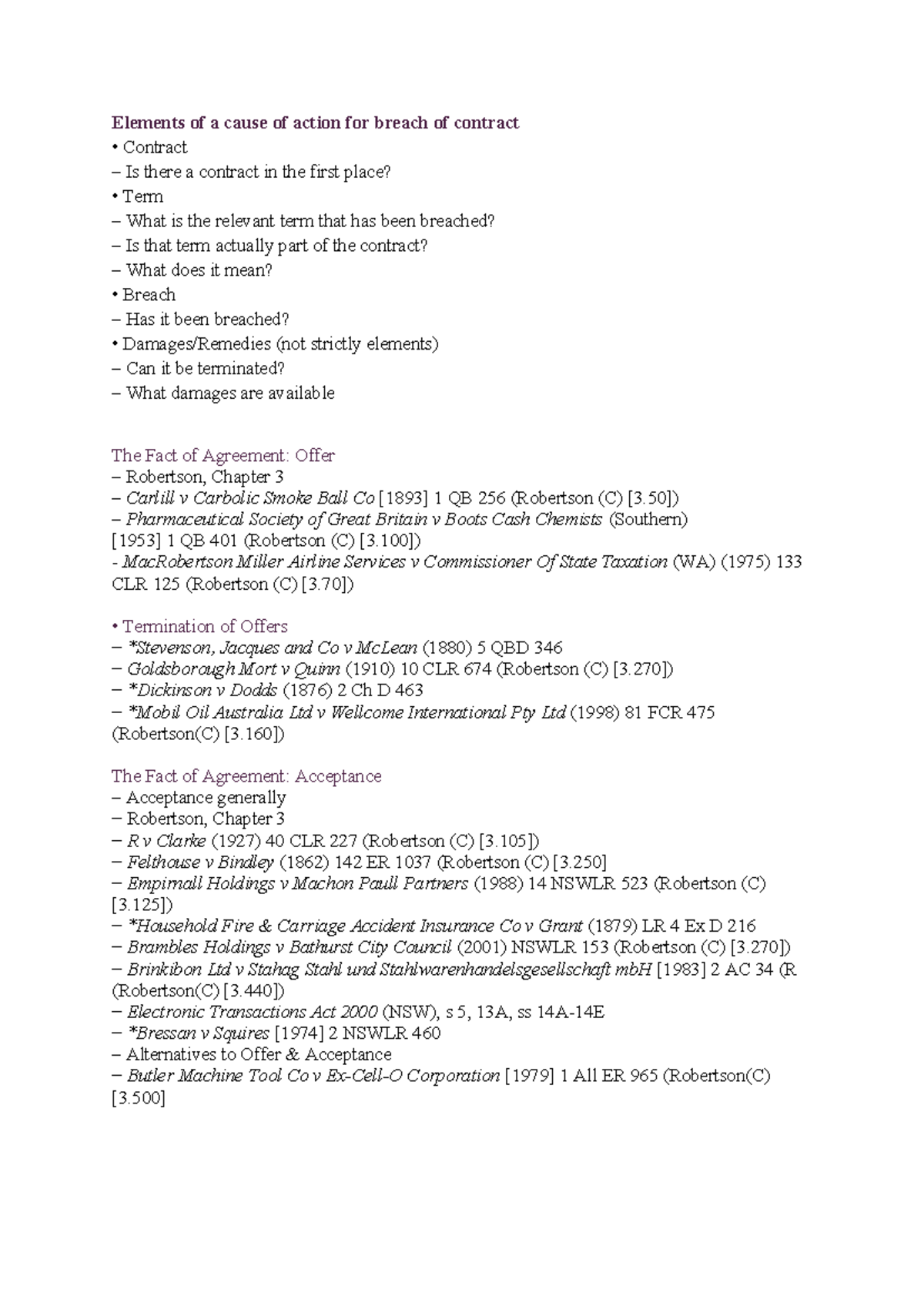 Week 1 ASIC v Kobelt - Elements of a cause of action for breach of ...