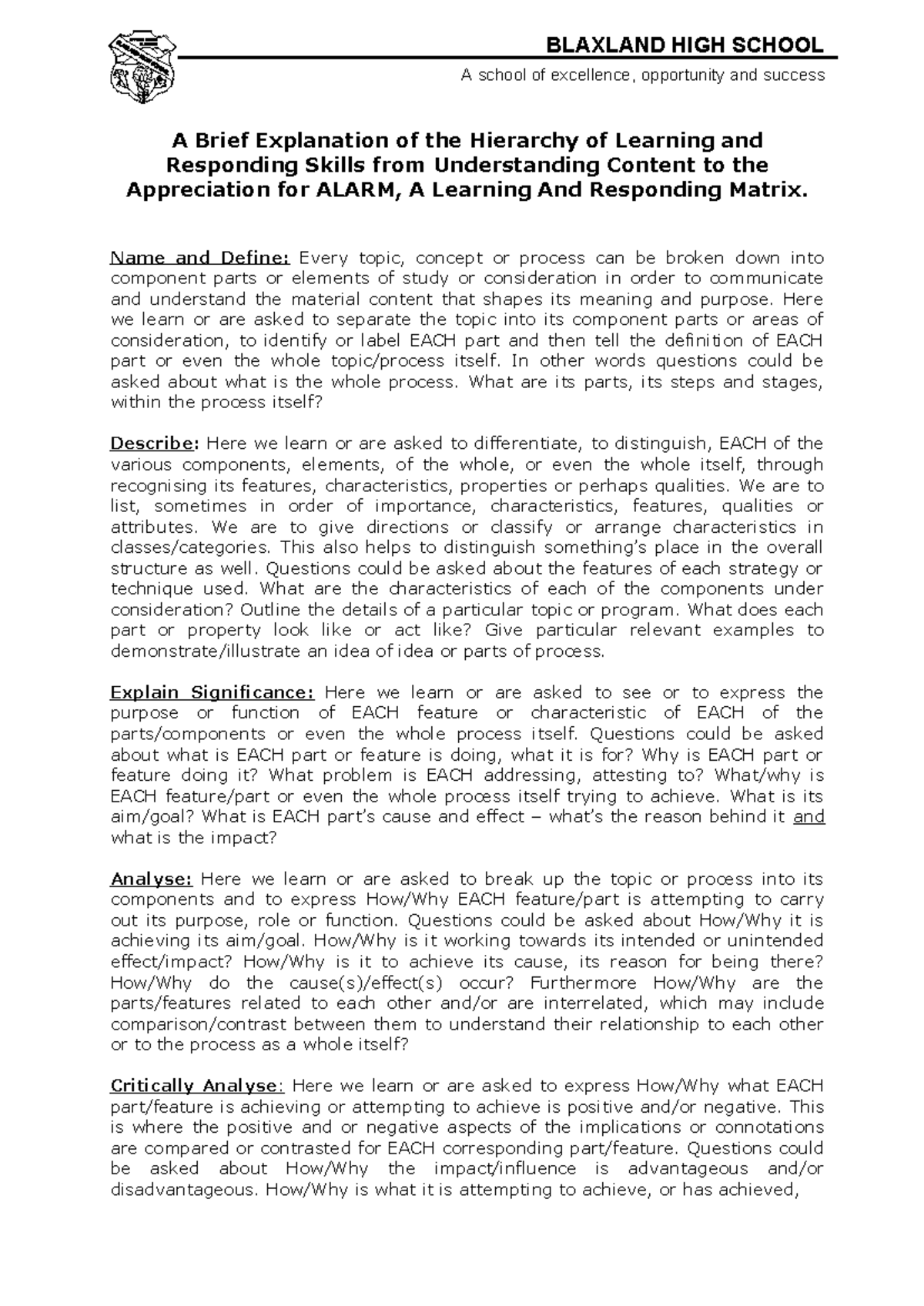 ALARM Framework Explained: Key Terms in Learning & Responding Skills ...
