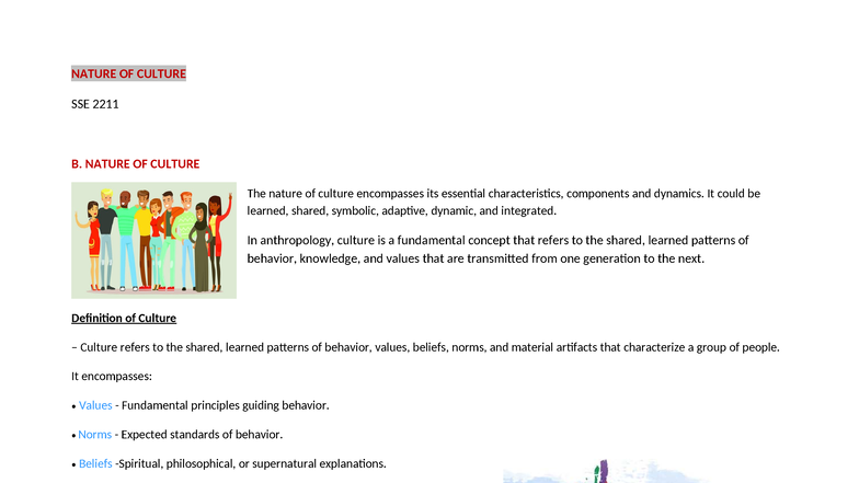 Nature of Culture: Key Concepts and Dynamics - SSE 2211 B - Studocu
