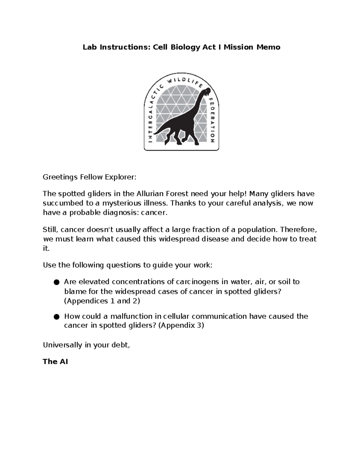 Lab Instructions for Cell Bio Act I: Mysterious Disease Analysis ...