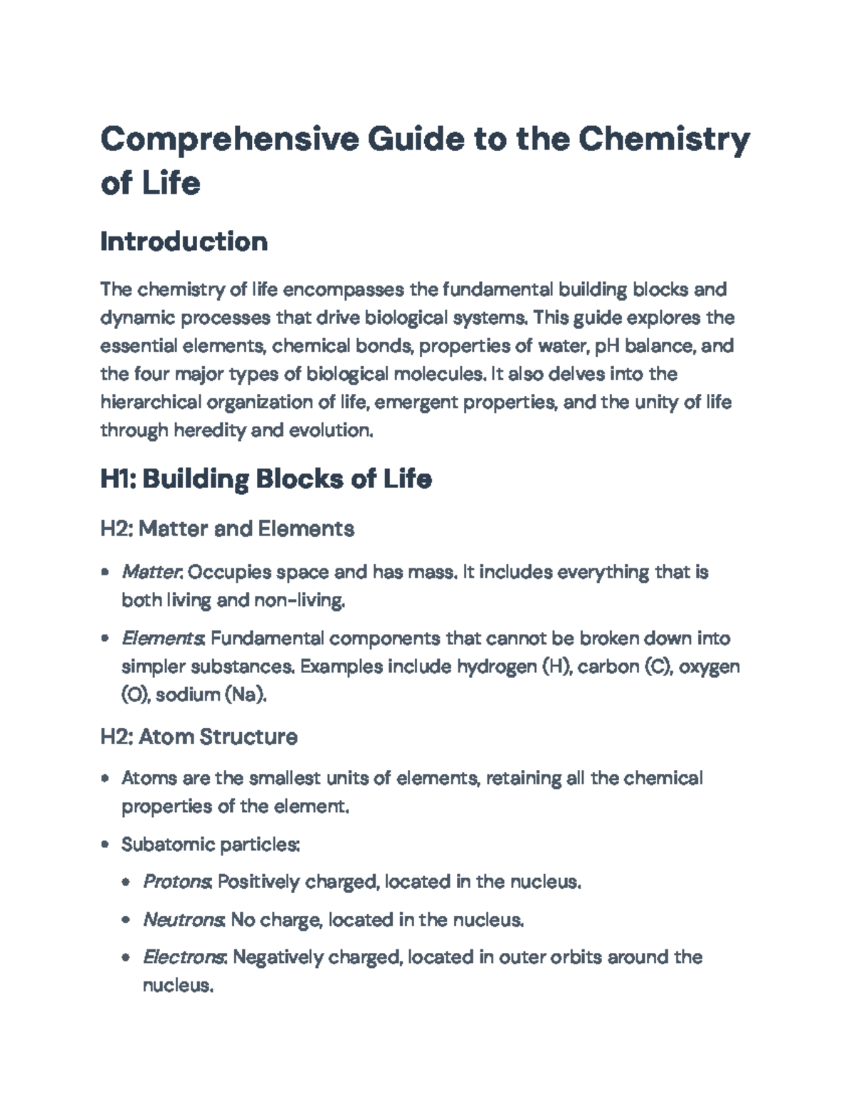 Comprehensive Guide to the Chemistry of Life - Course Code: BIO101 ...