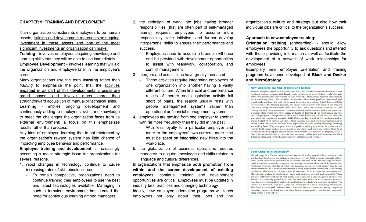 CHAPTER 9: TRAINING AND DEVELOPMENT - SHRM Finals 9-14 Insights - Studocu
