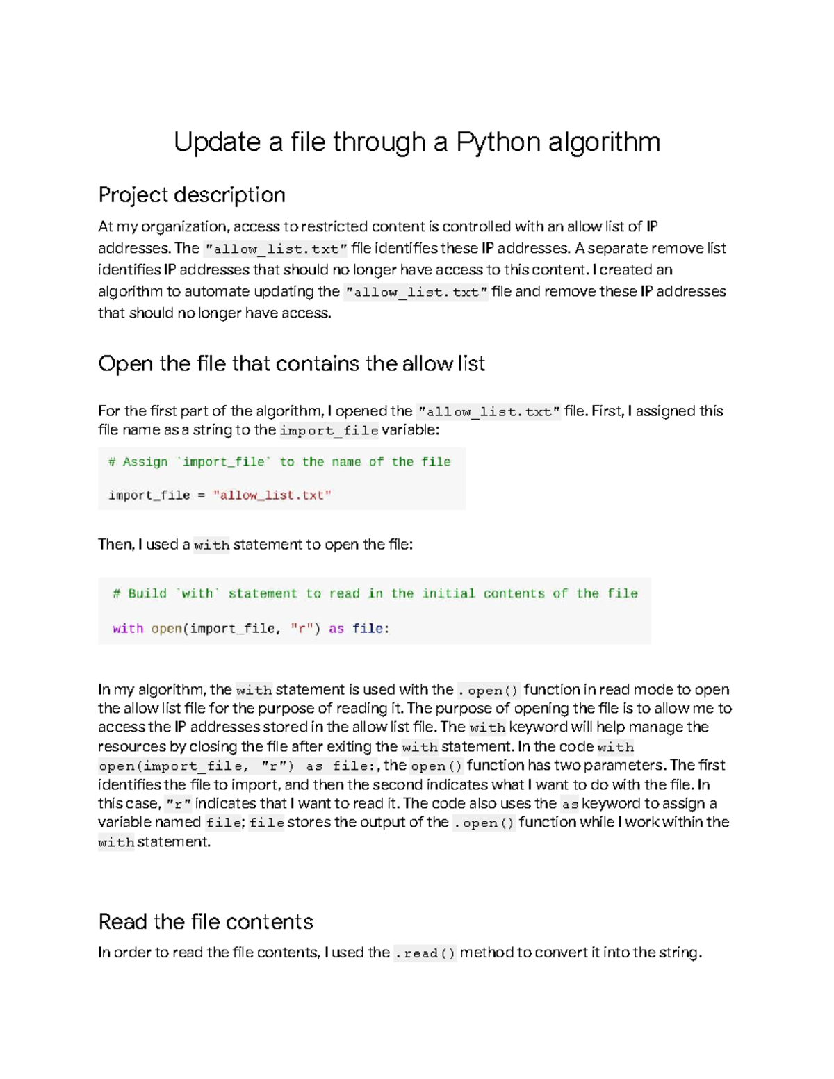 Python Algorithm for Updating IP Allow List - Project KDQ-24DW8z - Studocu