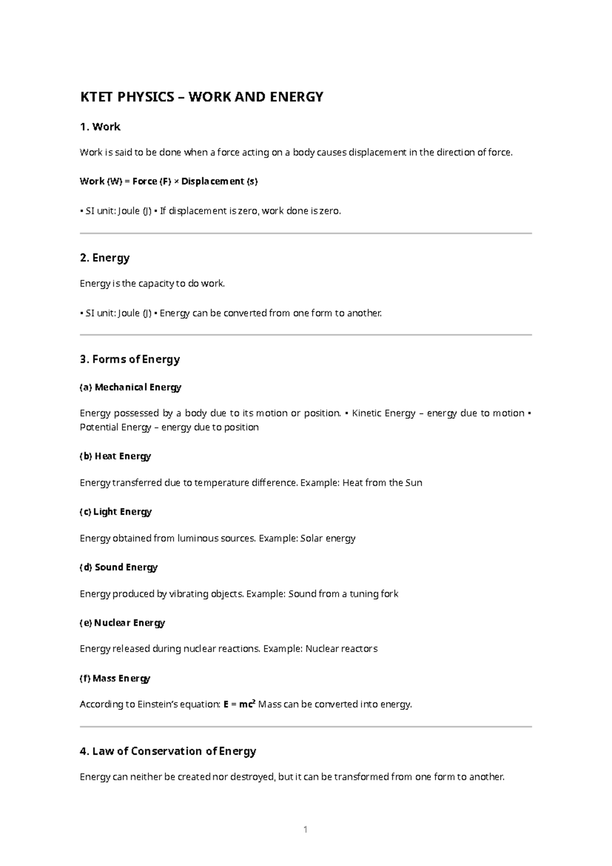 KTET PHYSICS WORK AND ENERGY NOTES - Studocu