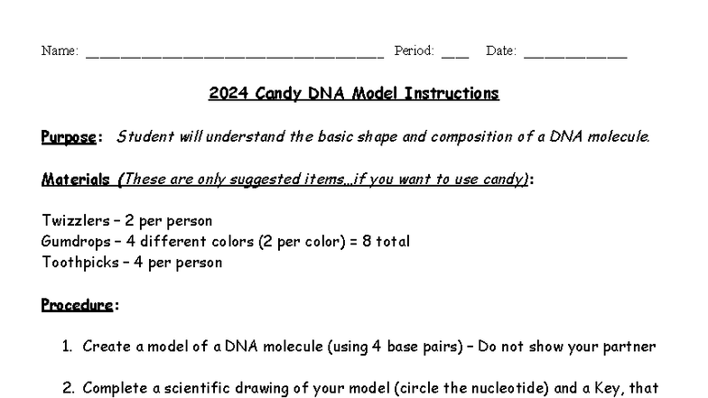 2025 Candy DNA Model Instructions for Students - Studocu