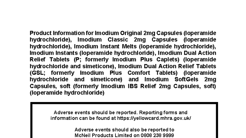 Imodium Product Information Overview (DEC 2024) - Studocu