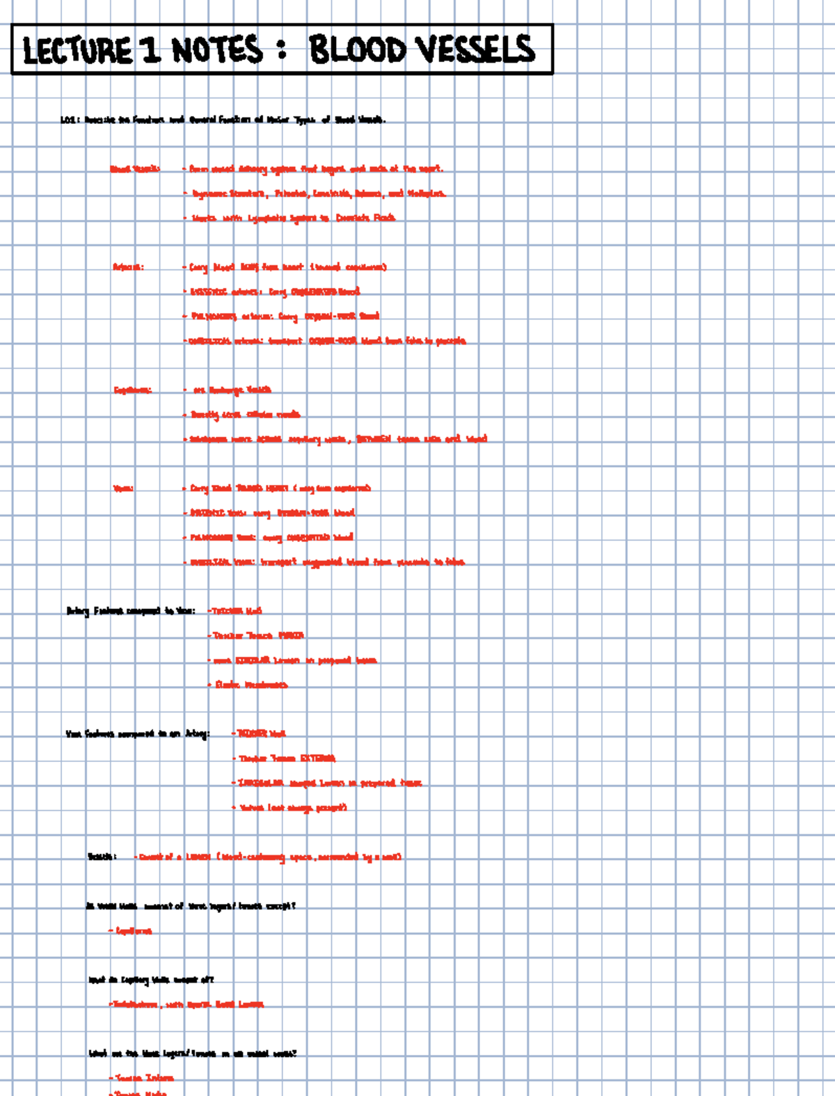 Midterm 1 Lecture Notes on Blood Vessels and Heart Anatomy - BIOL 1221 ...