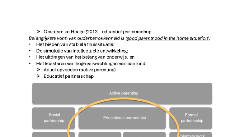 Oostdam en Hooge (2013): Educatief Partnerschap en Ouderbetrokkenheid ...