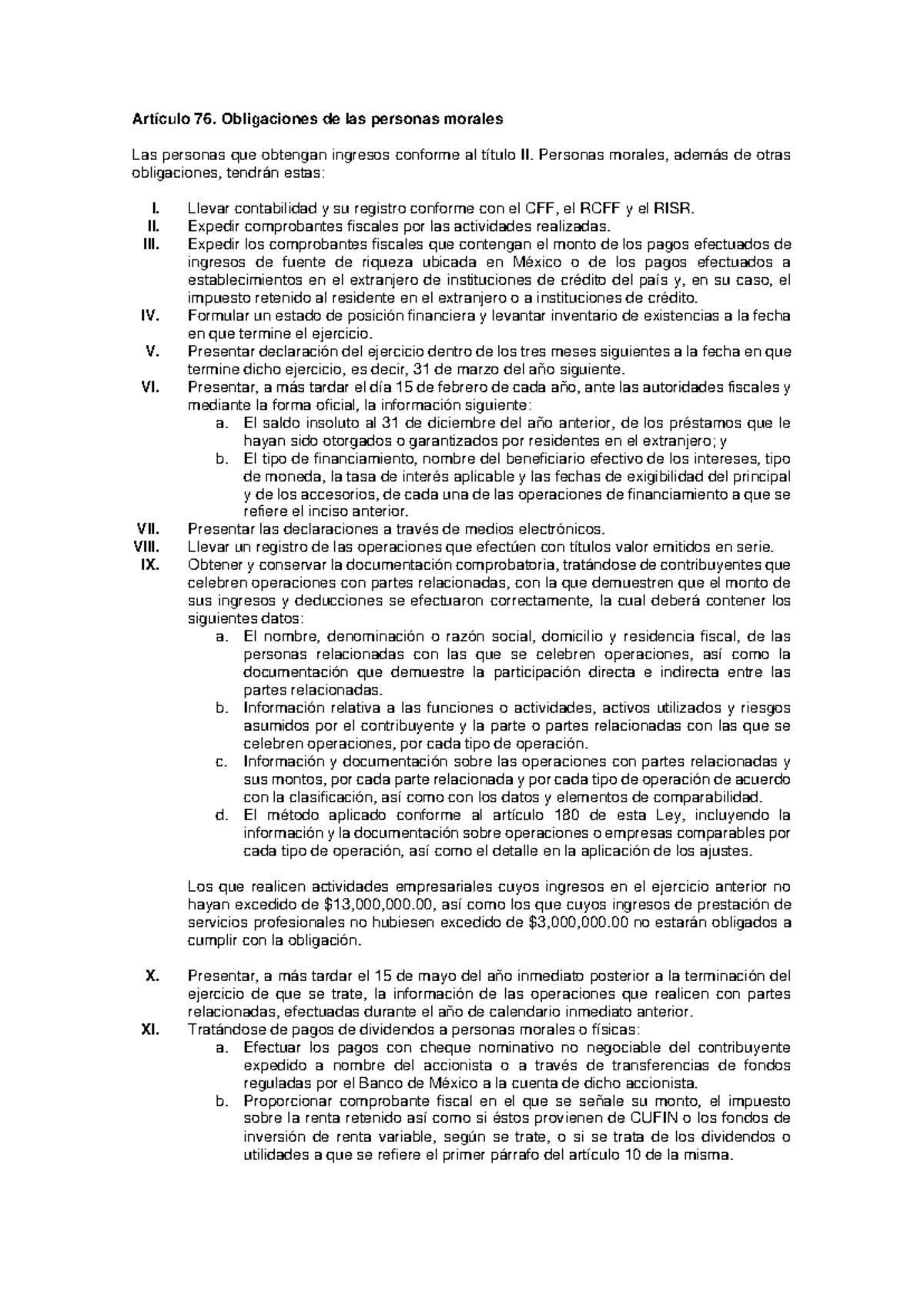 Resumen Art. 76 - Obligaciones de Personas Morales en México - Studocu