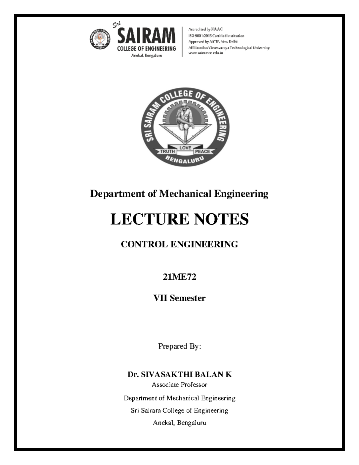 21ME72 Control Engineering Lecture Notes - Module 1 Overview - Studocu