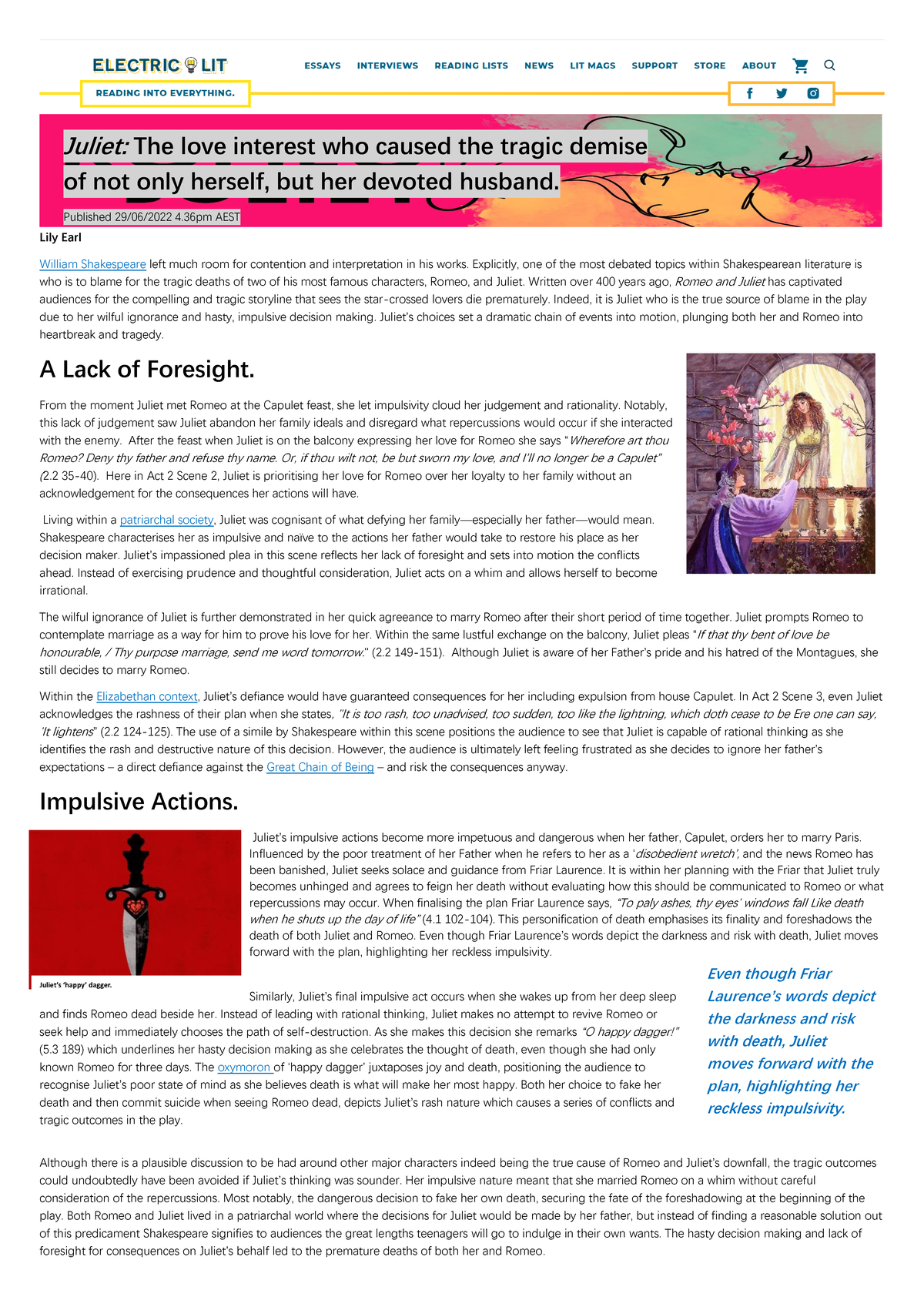 ENG 201: Analyzing Juliet's Impulsivity in Shakespeare's Tragedy - Studocu