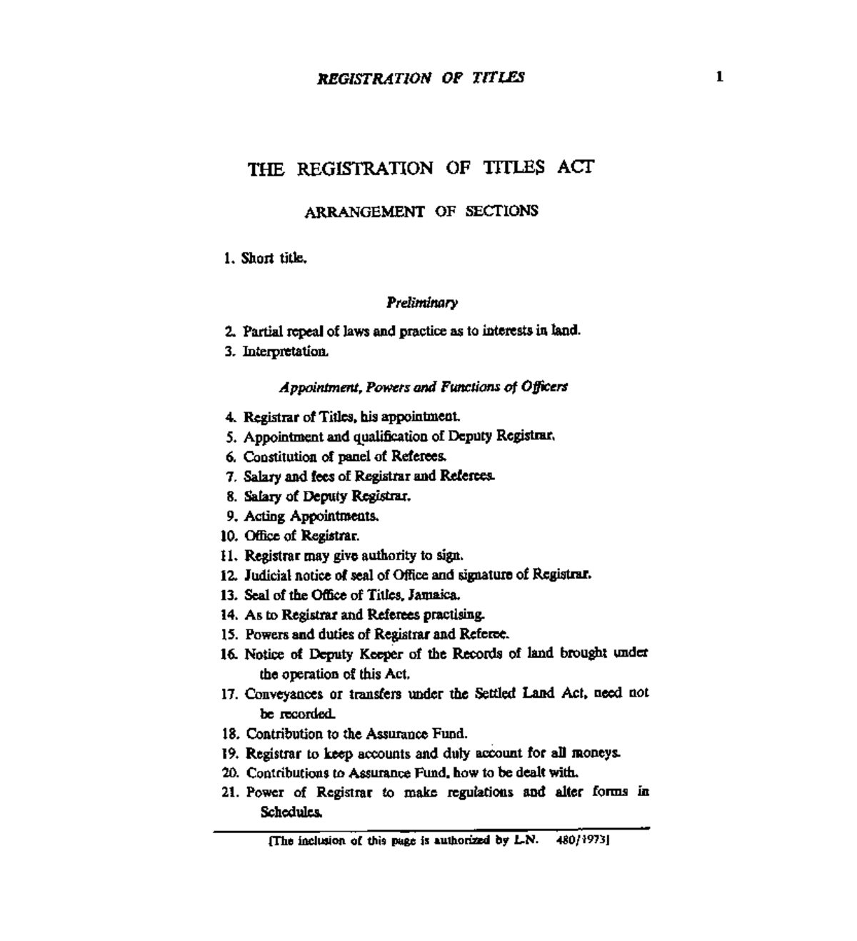 Registration of Titles - THE REGISTRATION OF TITLES ACT ARRANGEMENT OF ...
