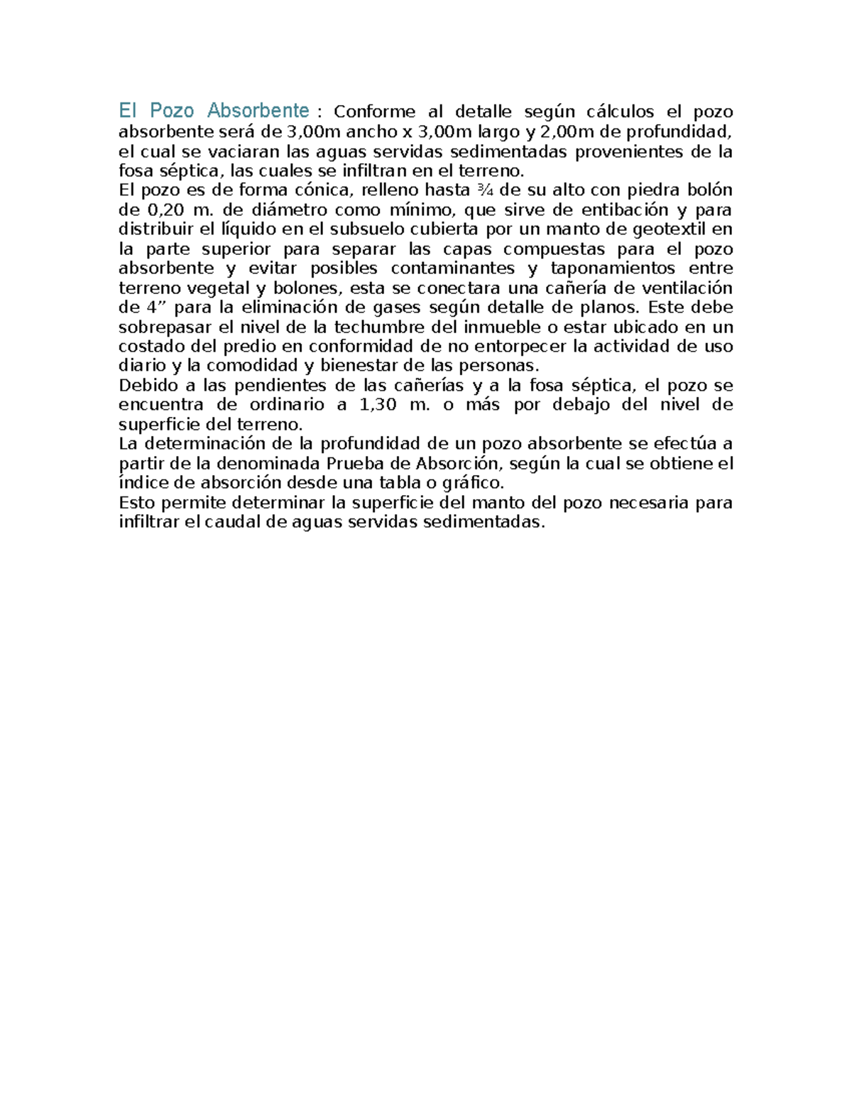 Diseño y Cálculo de Pozo Absorbente: Detalles Técnicos y Materiales ...