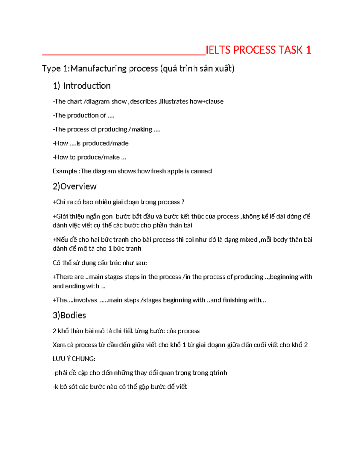 IELTS Process Task 1: Manufacturing Steps Explained - Studocu