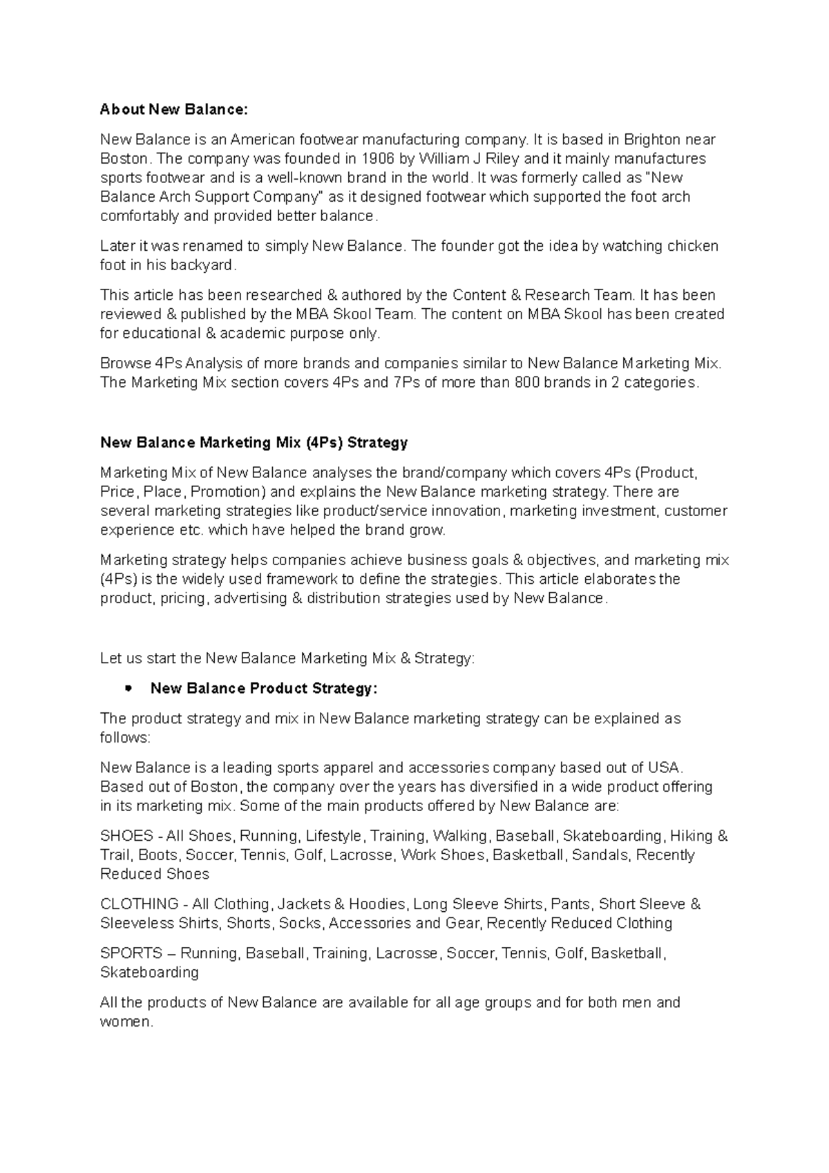 New Balance Marketing Strategy Analysis: 4Ps & Beyond - Studocu