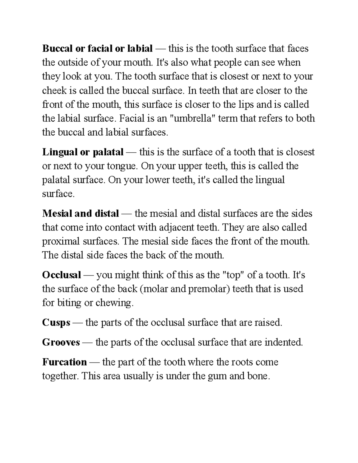Tooth Surface Types: Buccal, Labial, Lingual, Occlusal Explained - Studocu