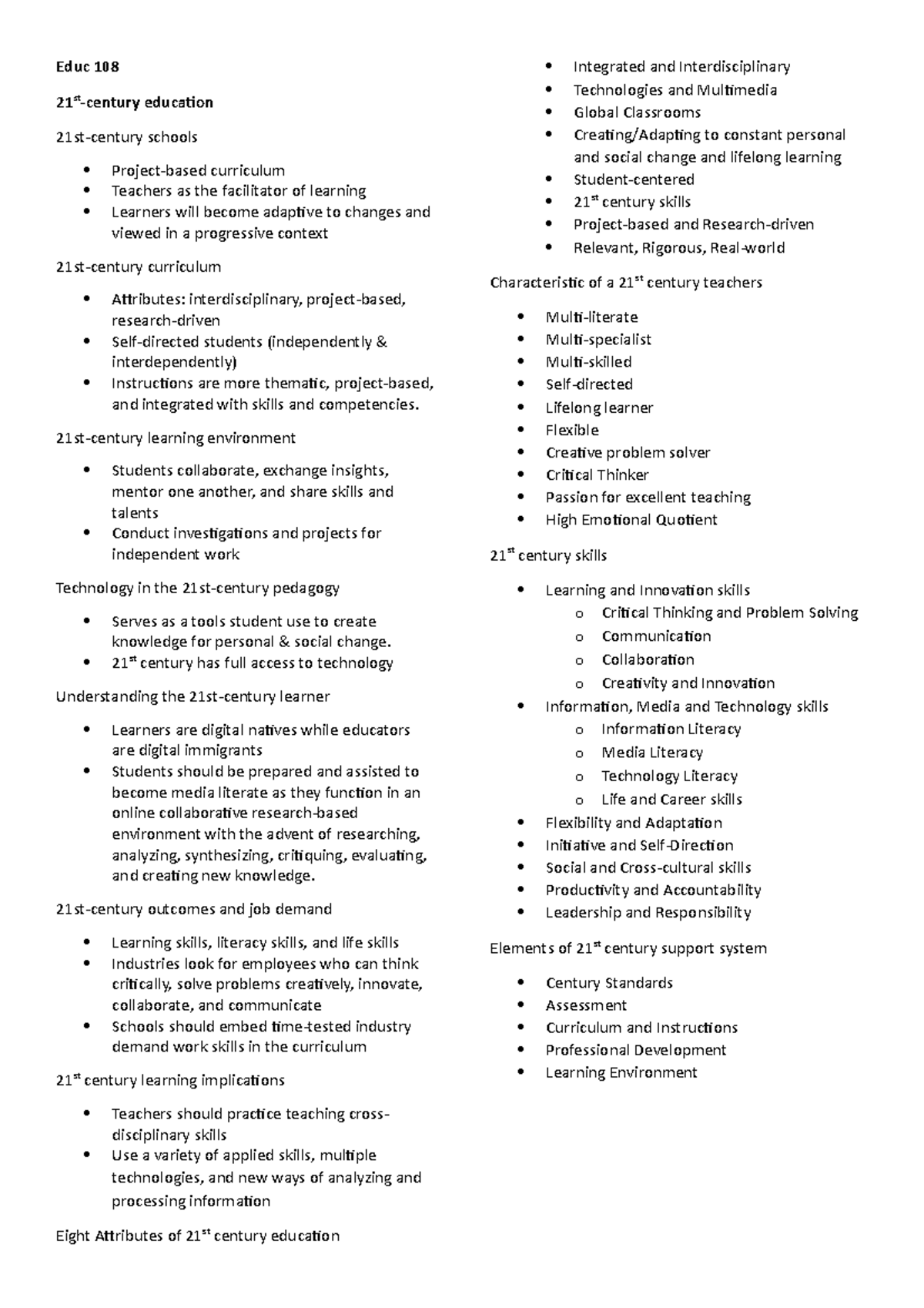 Educ-108 - 21st Century Education Comprehensive Reviewer - Studocu