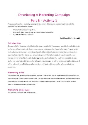 Unit 2 exam part a - exam prep - Unit 2 developing a marketing campaign ...