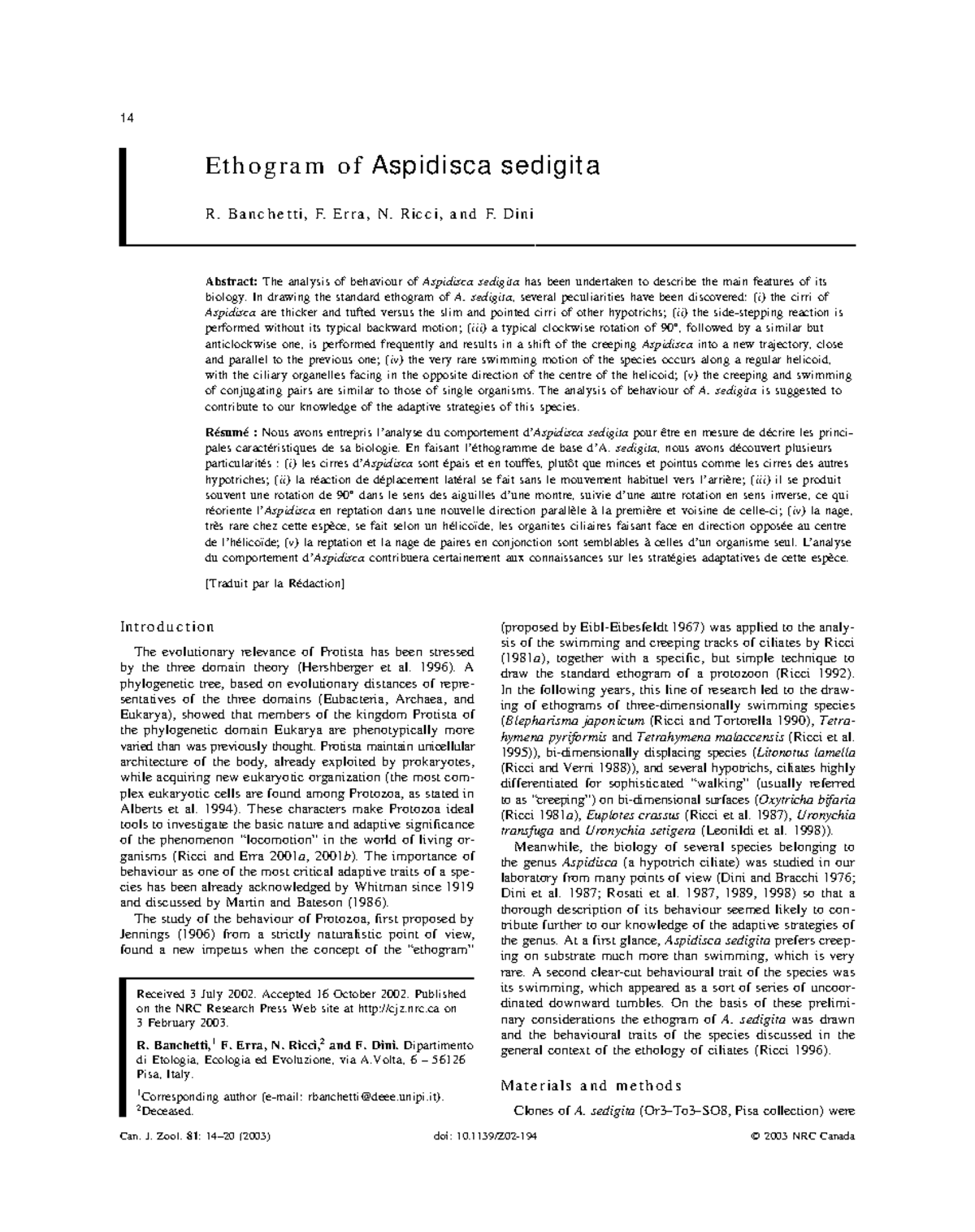 Ethogram of Aspidisca sedigita: Behavior Analysis and Findings - Studocu