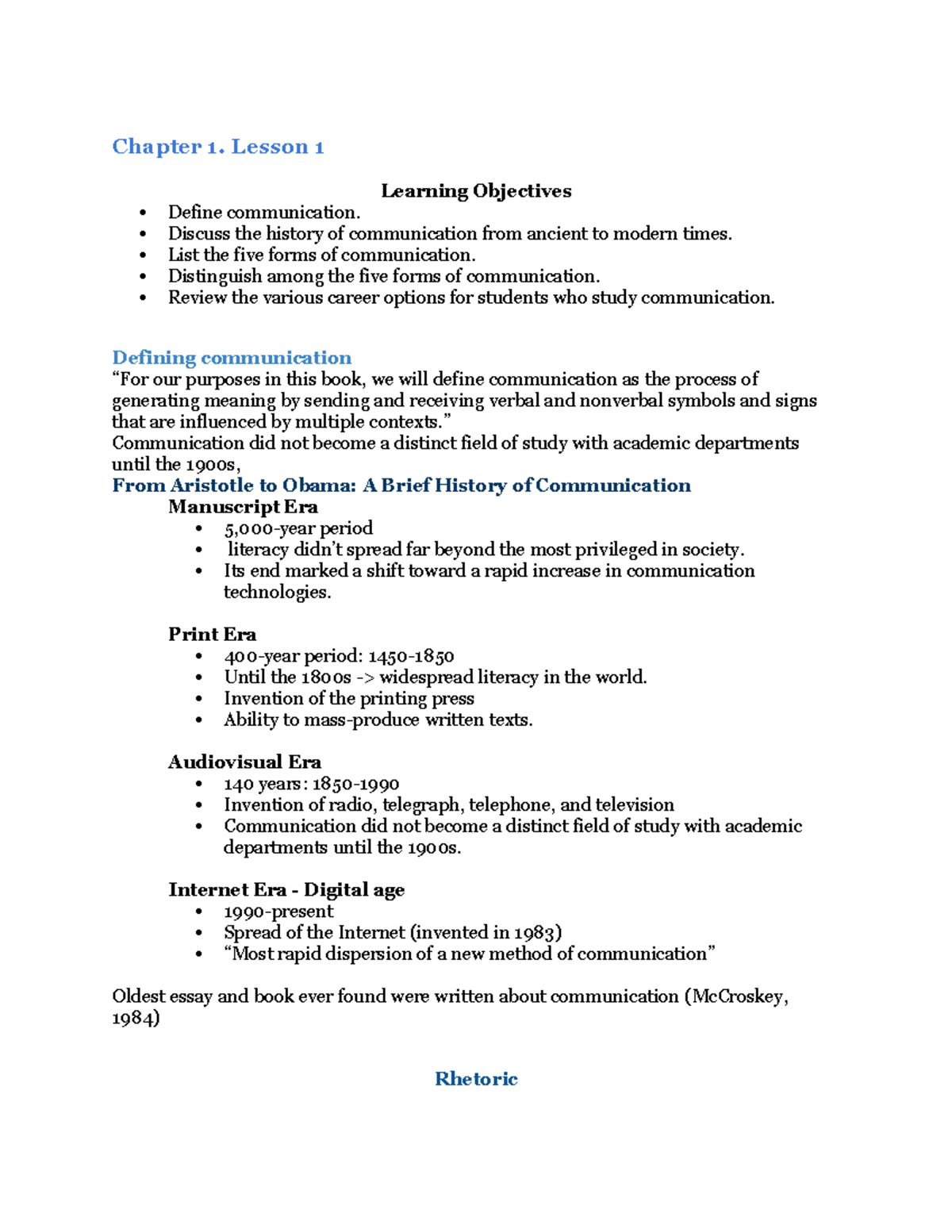 Intro to Communication (COMM 101) - Chapter 1: Learning Objectives ...