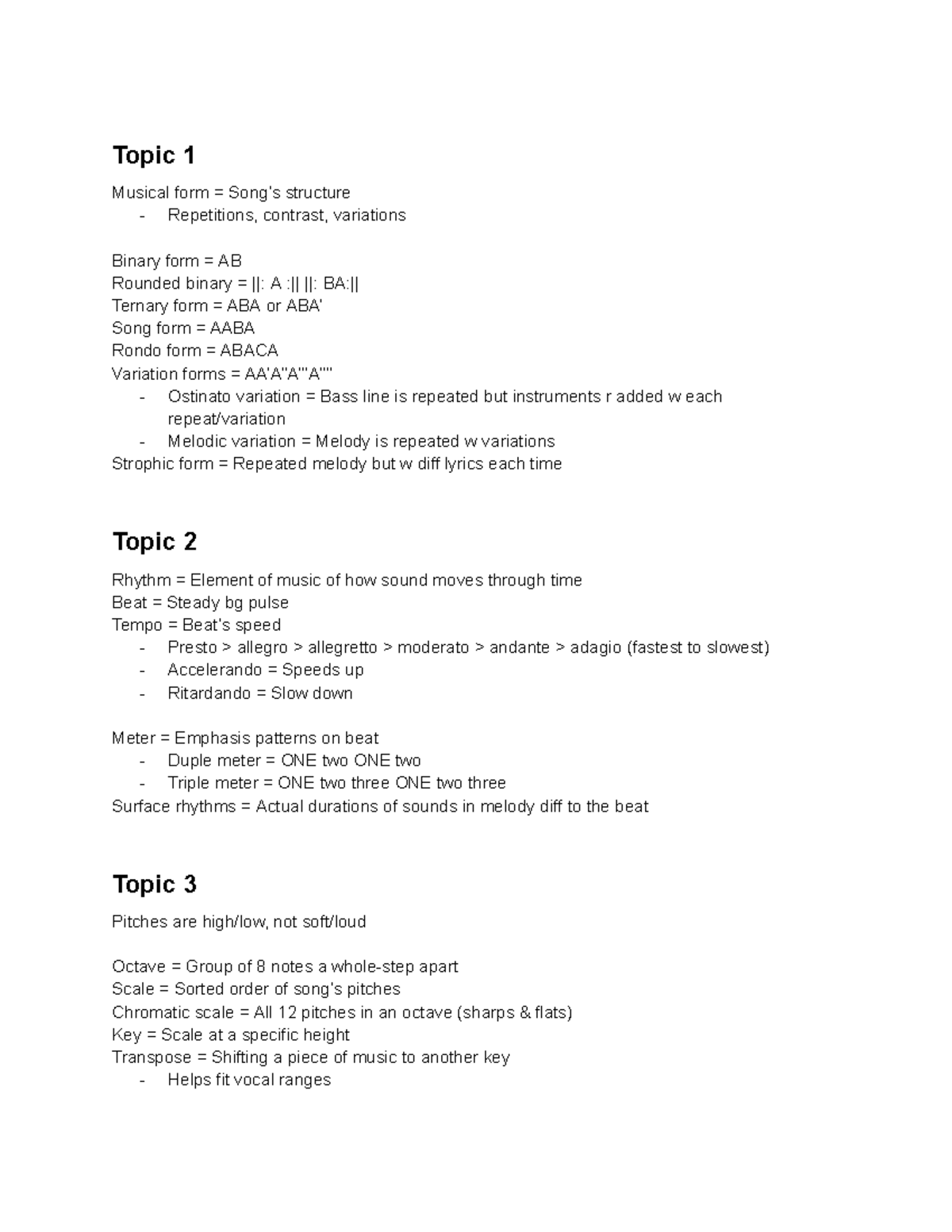 Music Theory Overview: Structure, Rhythm, Pitches, and Genres - Studocu