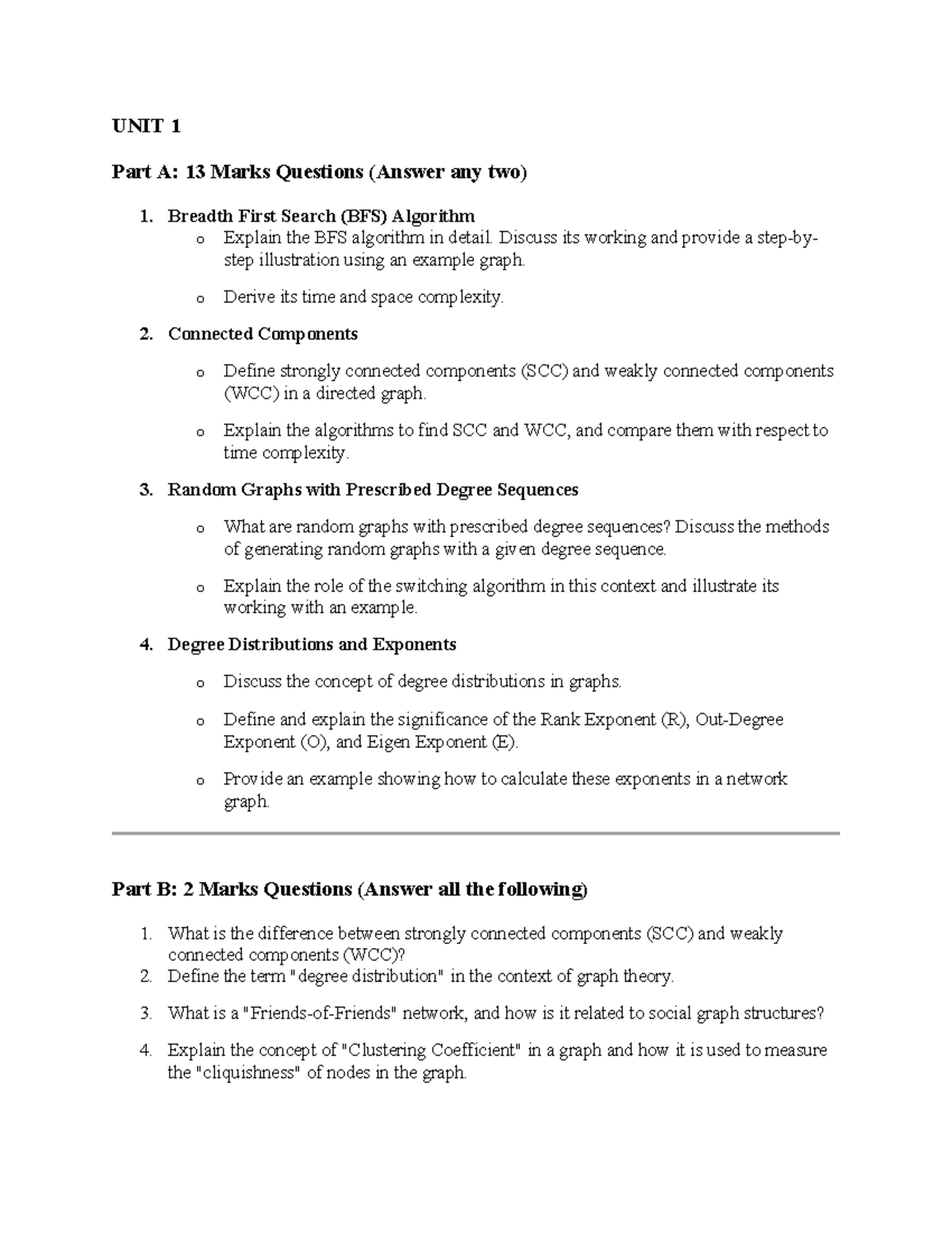 ME Unit Wise Questions: Graph Theory and Social Networks Analysis - Studocu