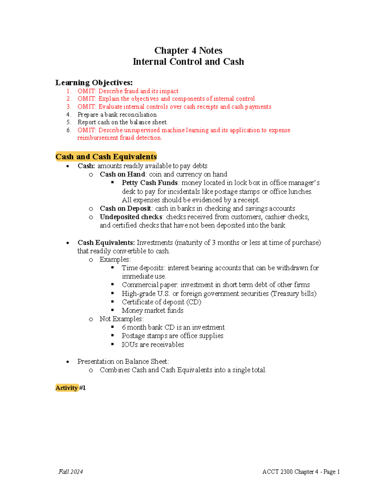 ACCT 2300 Chapter 4 Notes: Internal Control & Cash Management - Studocu