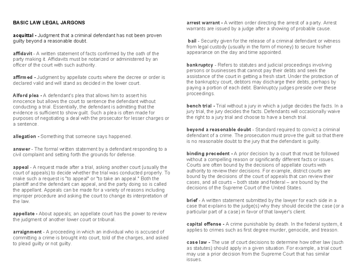 Law Reviewer - Key Terms for Short Quiz in Basic Law - Studocu