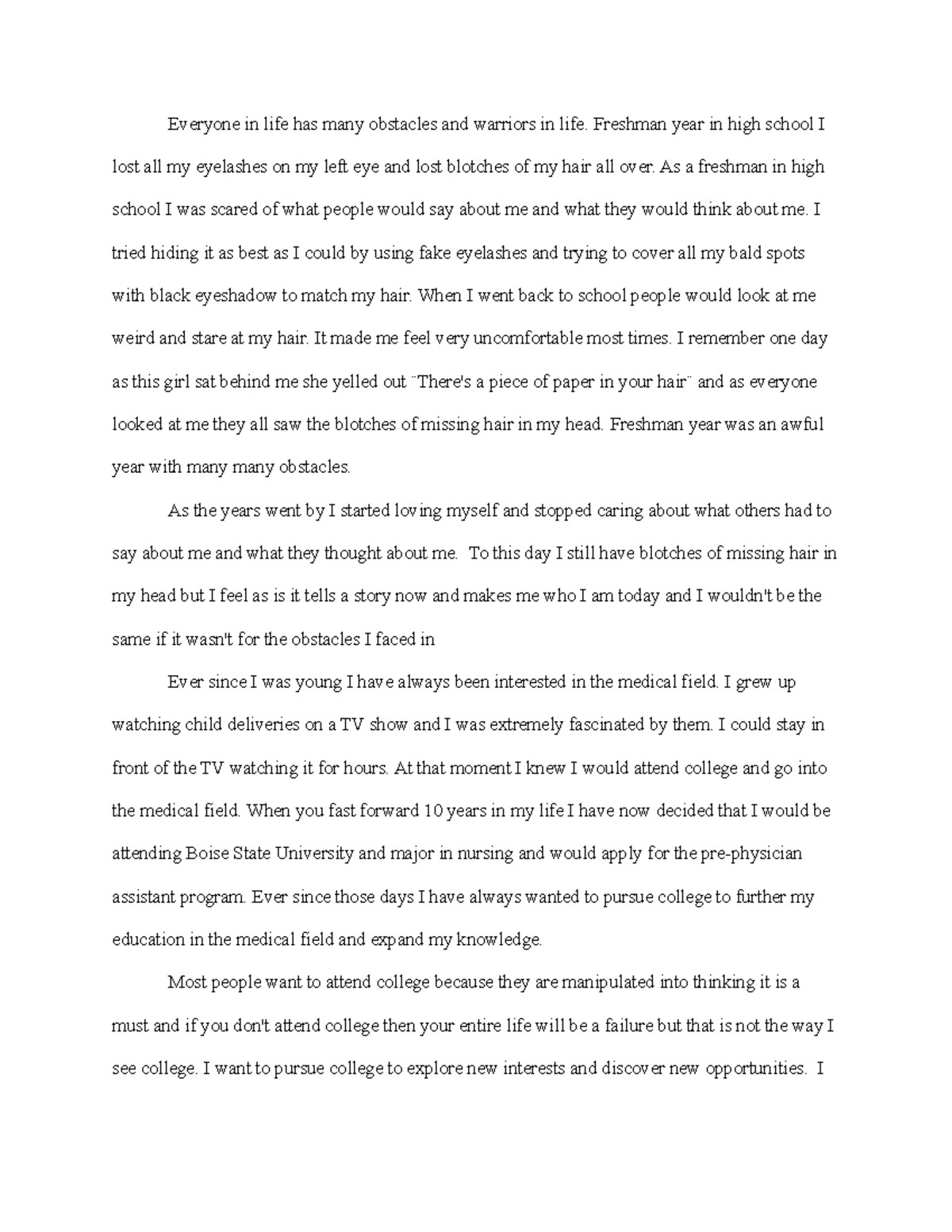College Essay: Overcoming Obstacles and Pursuing Nursing Future - Studocu