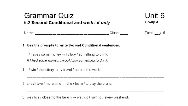 Focus 3 2E Grammar Quiz Unit6 - Grammar Quiz Unit 6 6 Second ...