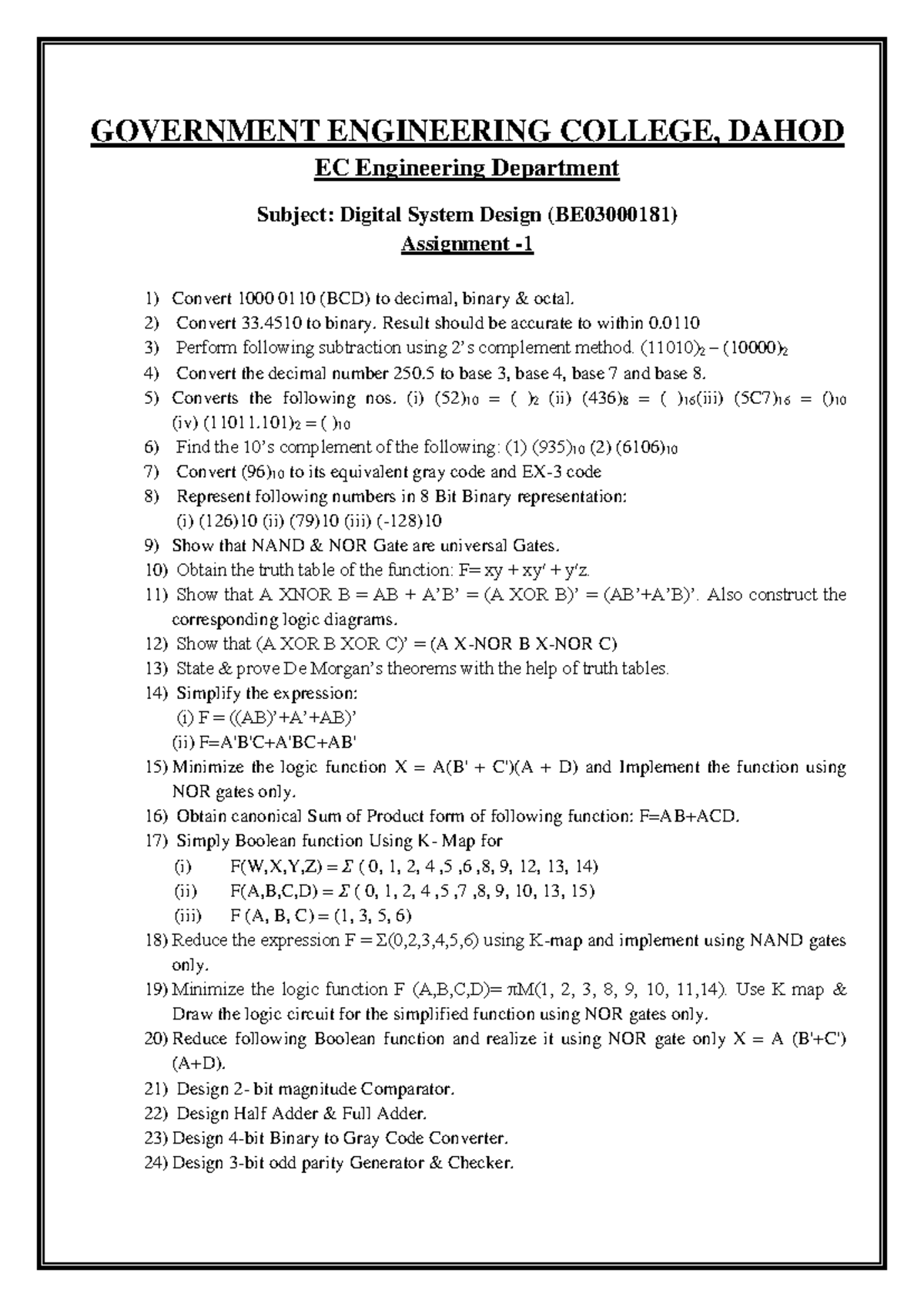Digital System Design Assignment 1 & 2 - EC Engineering - Studocu