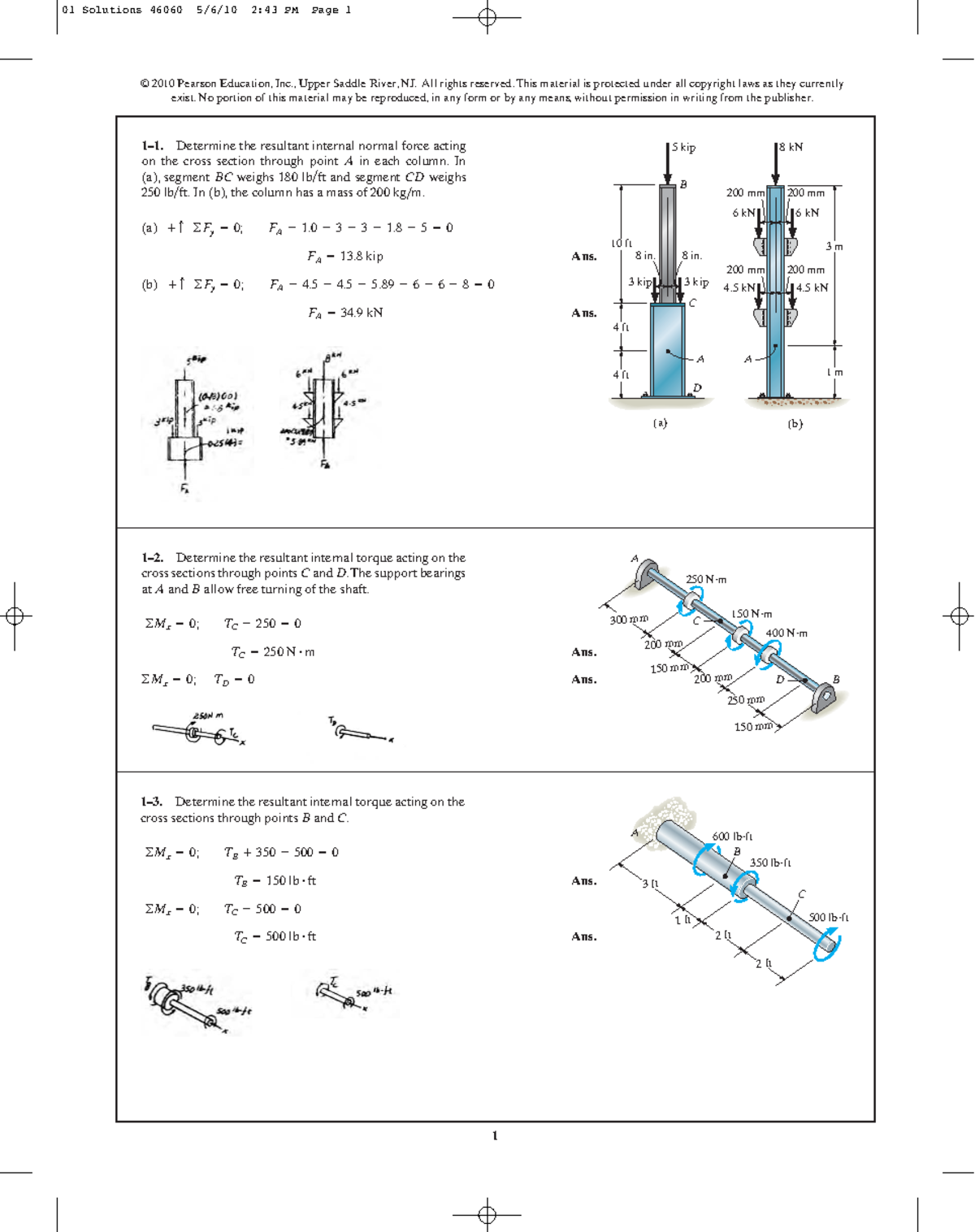 **Title: ME 431 Final Exam Solutions: Internal Loadings and Equilibrium ...