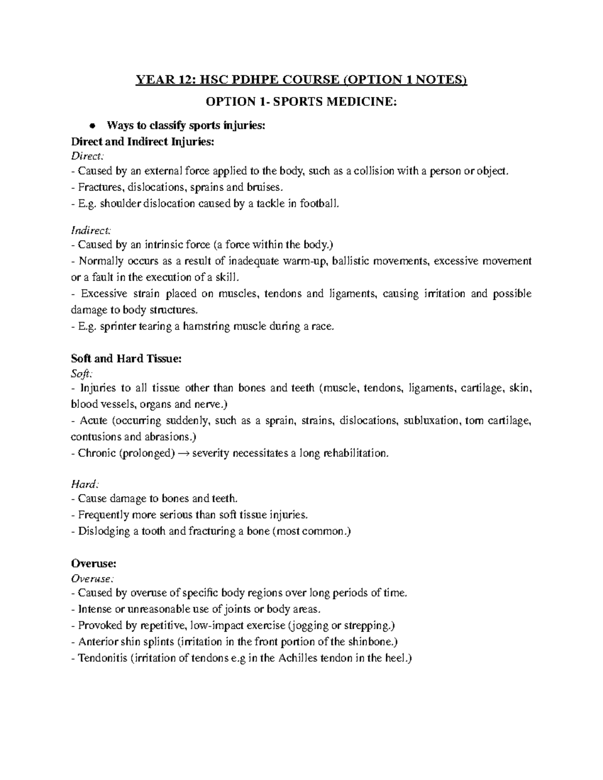Pdhpe Sports Medicine Notes - Comprehensive (not summarised) - YEAR 12 ...